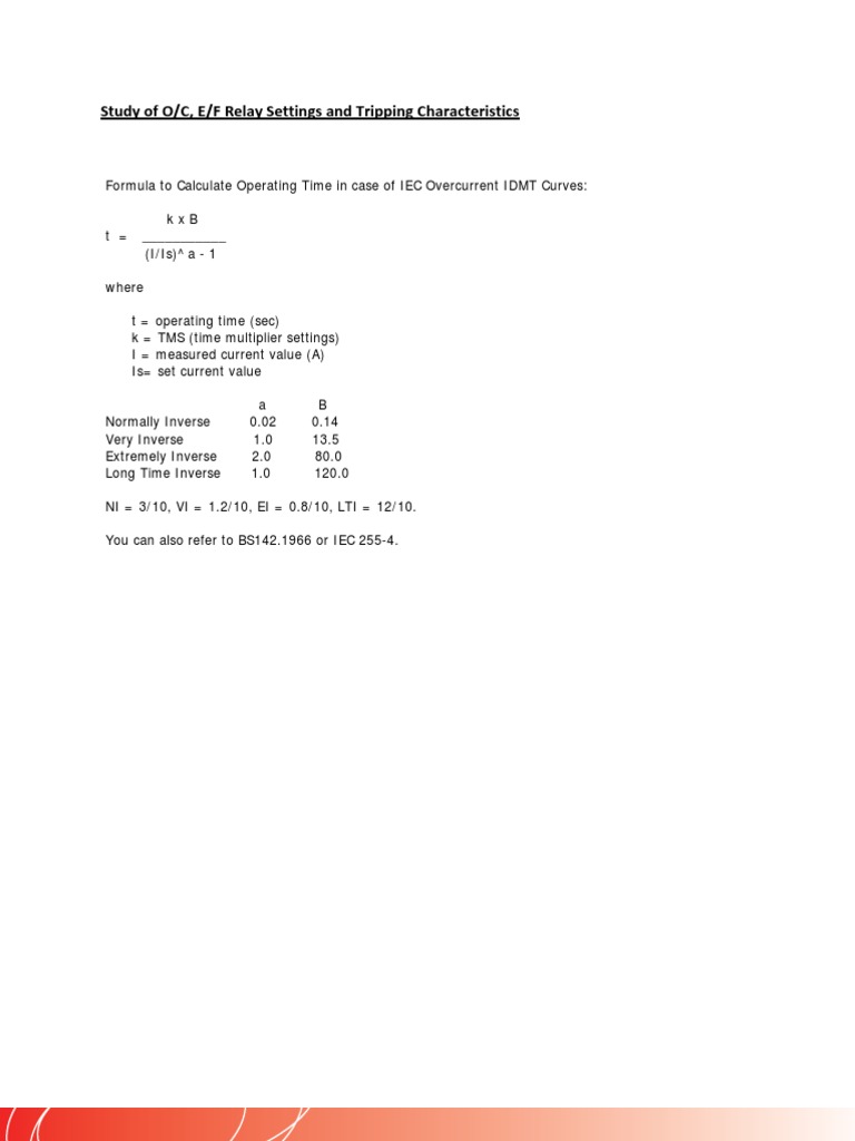 Iec Curves For Oc, Ef Fault Relays | PDF | Electrical Engineering ...
