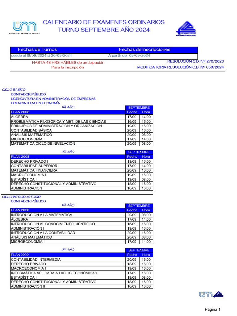 Calendario de Examenes Ordinarios Septiembre 2024 | PDF Calendario de Examenes Ordinarios Septiembre 2024 | PDF