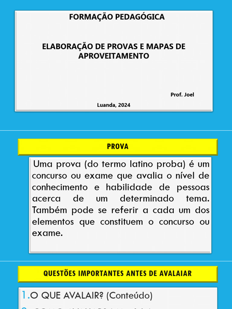 COMO ELABORAR UMA PROVA E MAPA DE APROVEITAMENTO | PDF