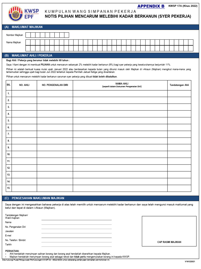 Notis Pilihan Mencarum Melebihi Kadar Berkanun (Syer Perkerja) | PDF