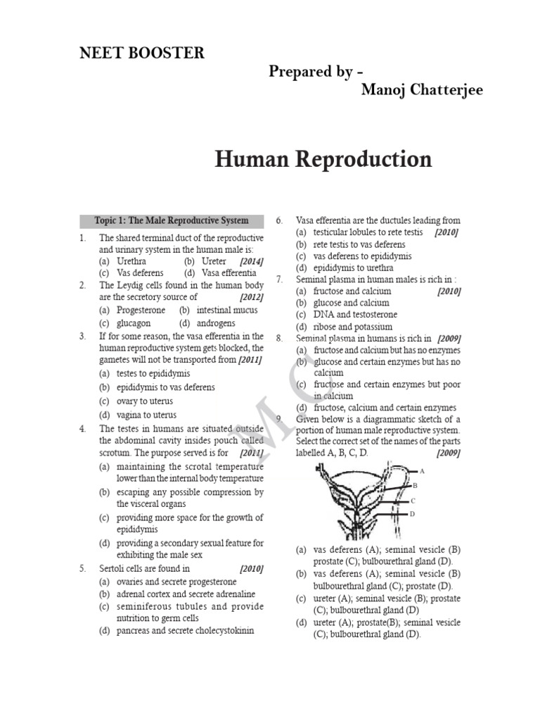 NEET - MCQ On Human Reproduction | PDF