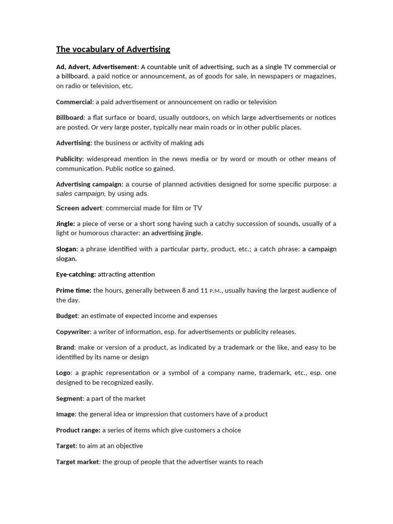 The Vocabulary of Advertising | PDF