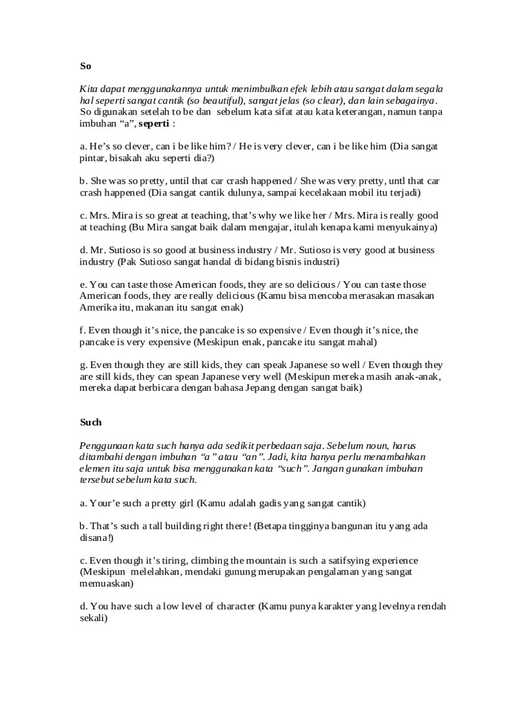 Penggunaan So & Such | PDF