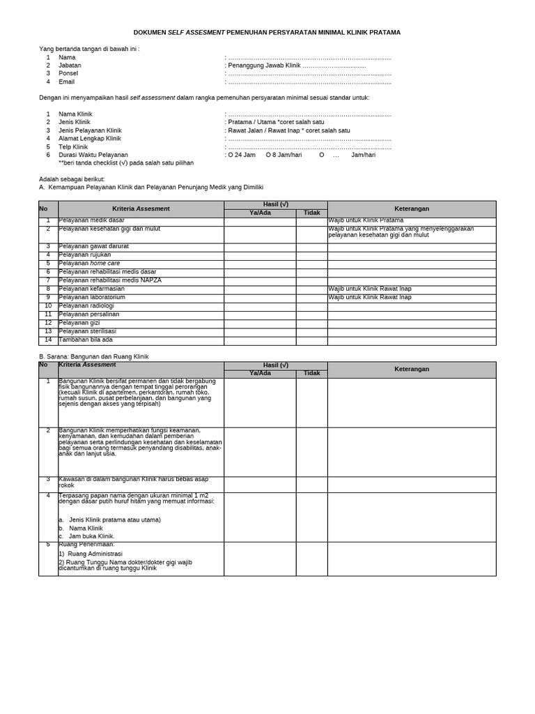 Self Assesment Klinik PMK 14 2021 OKE | PDF