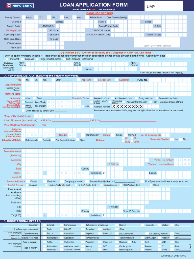 HDFC Bank Personal Loan Application Form | PDF