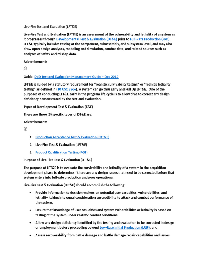 Live-Fire Test and Evaluation | PDF