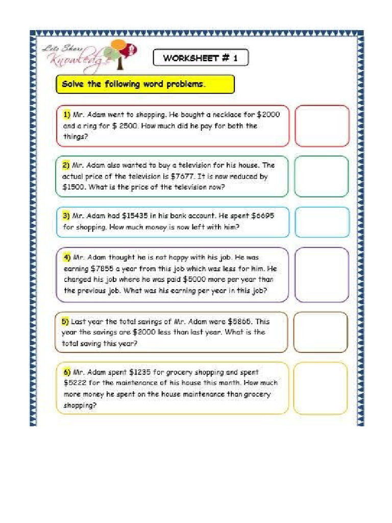Math word problems (addition + subtraction) | PDF