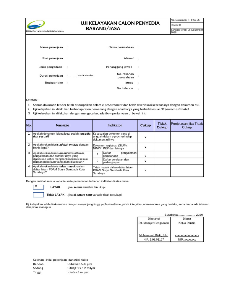 Master Template Uji Kelayakan Penyedia | PDF