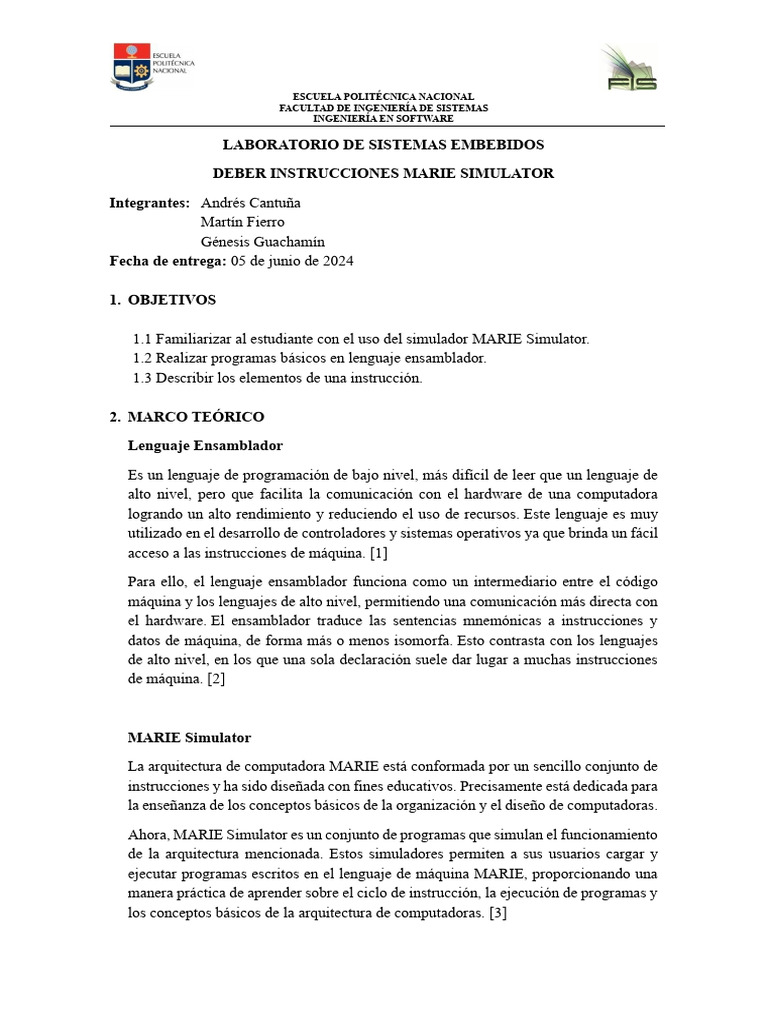 Marie Simulator | PDF | Lenguaje ensamblador | Métodos y materiales de ...