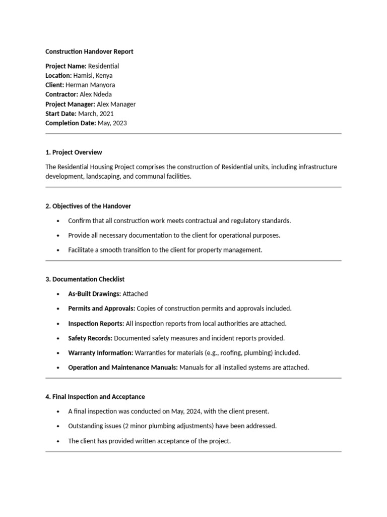 Construction Handover Report | PDF