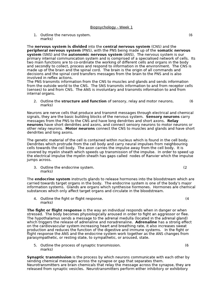 Biopsychology Week 1 | PDF
