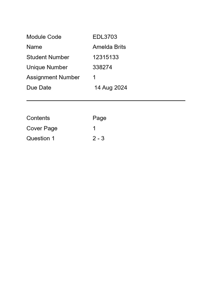 EDL3703 12315133 Ass 1 | PDF