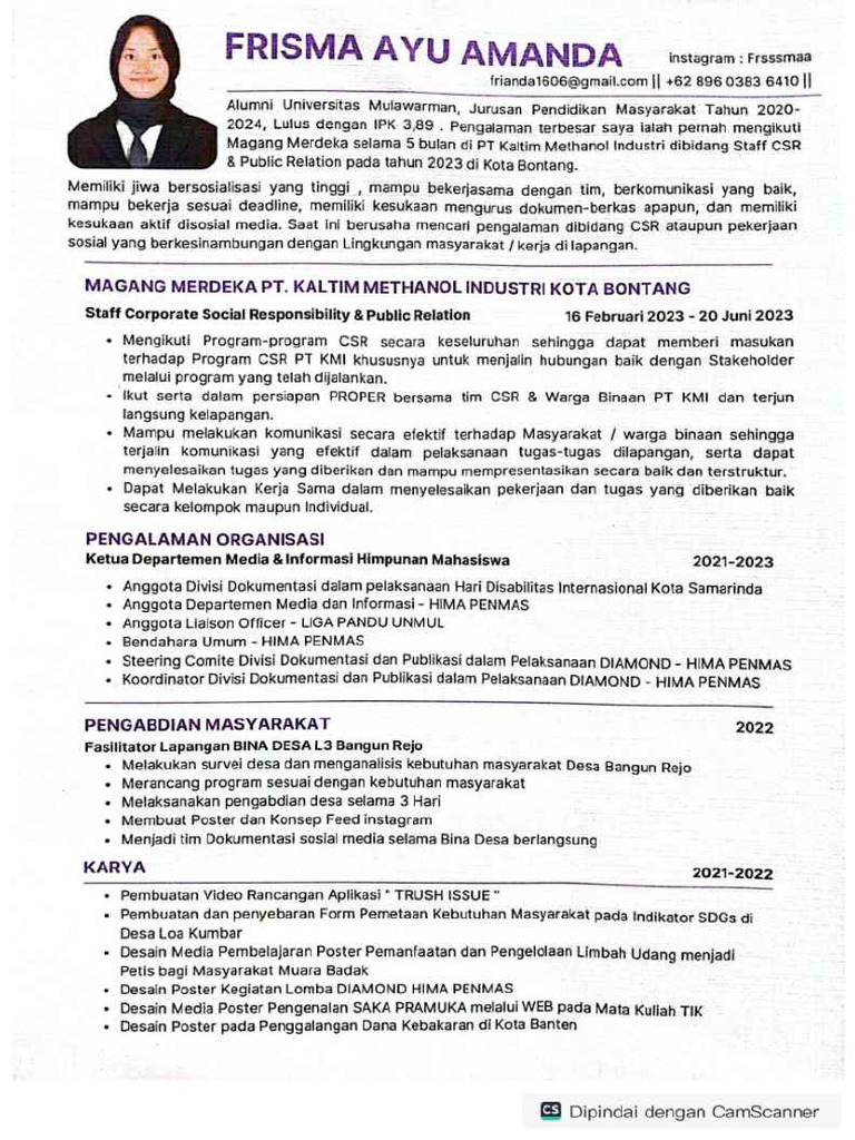 CV Berkas Lamaran - Frisma Ayu Amanda | PDF