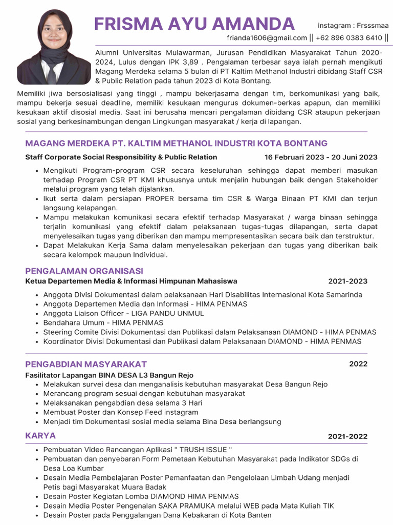 CV - Frisma Ayu Amanda | PDF