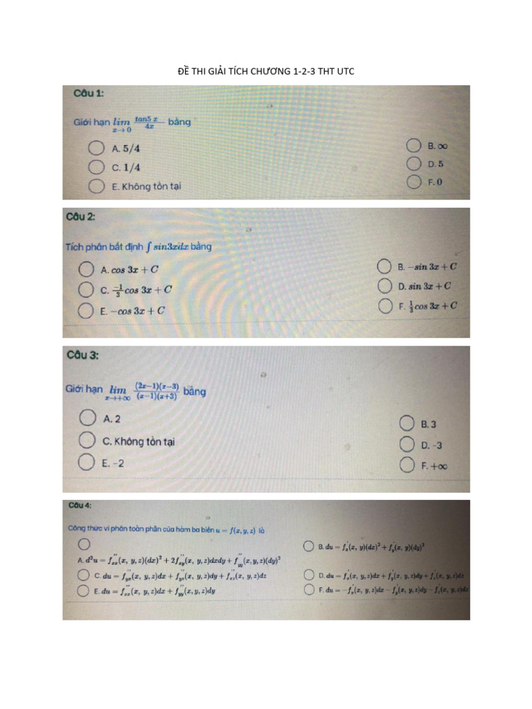 ĐỀ THI GIẢI TÍCH CHƯƠNG 1 23 kte | PDF