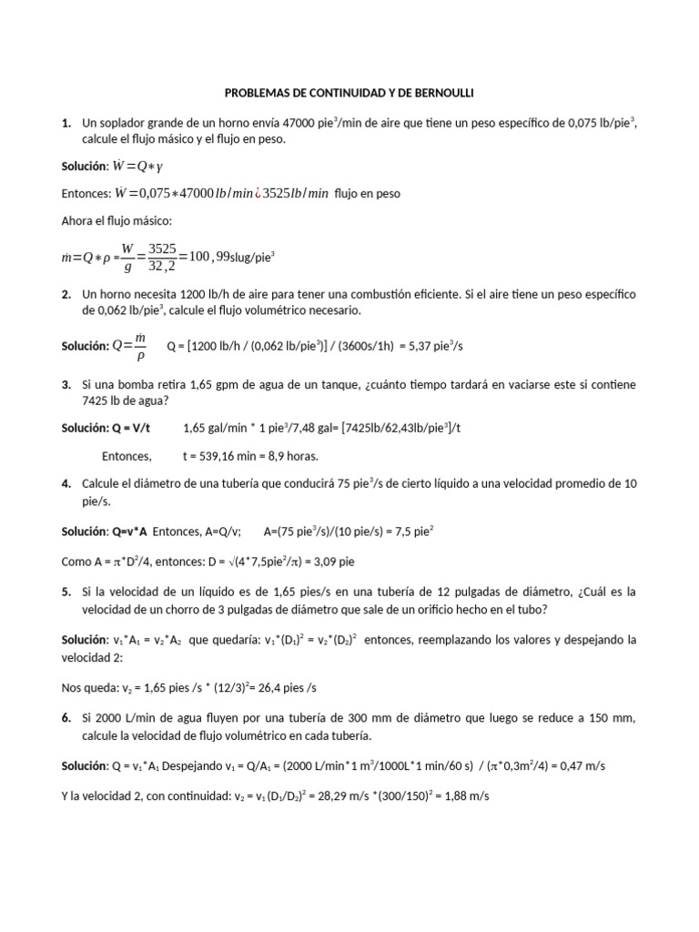 Problemas de Continuidad y de Bernoulli | PDF