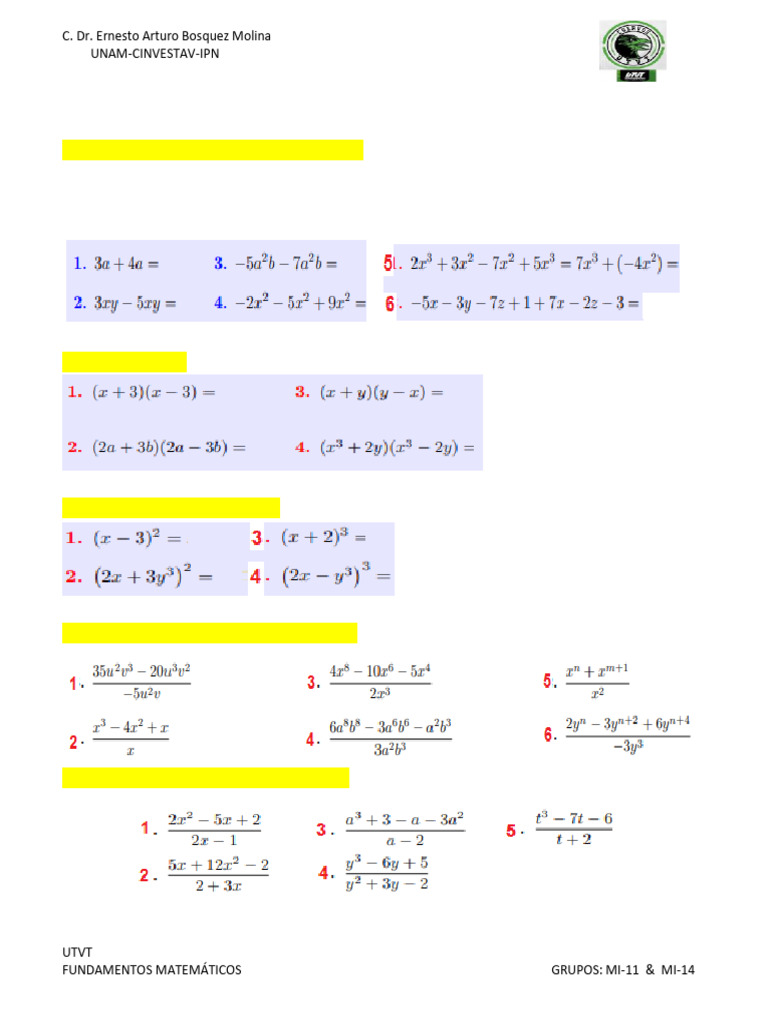 Tarea de Álgebra: Operaciones y Divisiones | PDF | Métodos y materiales de enseñanza
