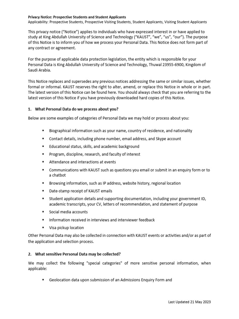 Privacy Notice For Prospective Graduate Students and Applicants | PDF