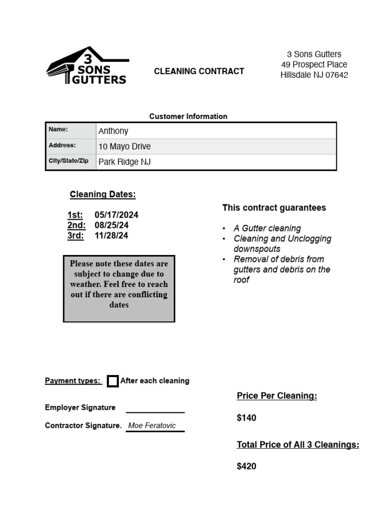 10 Mayo Drive 3 Cleaning Contact | PDF