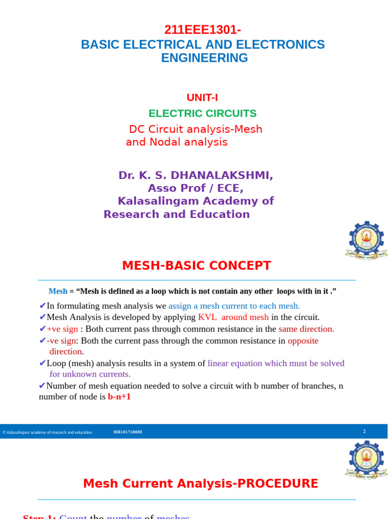 211EEE1301-Mesh and Nodal | PDF