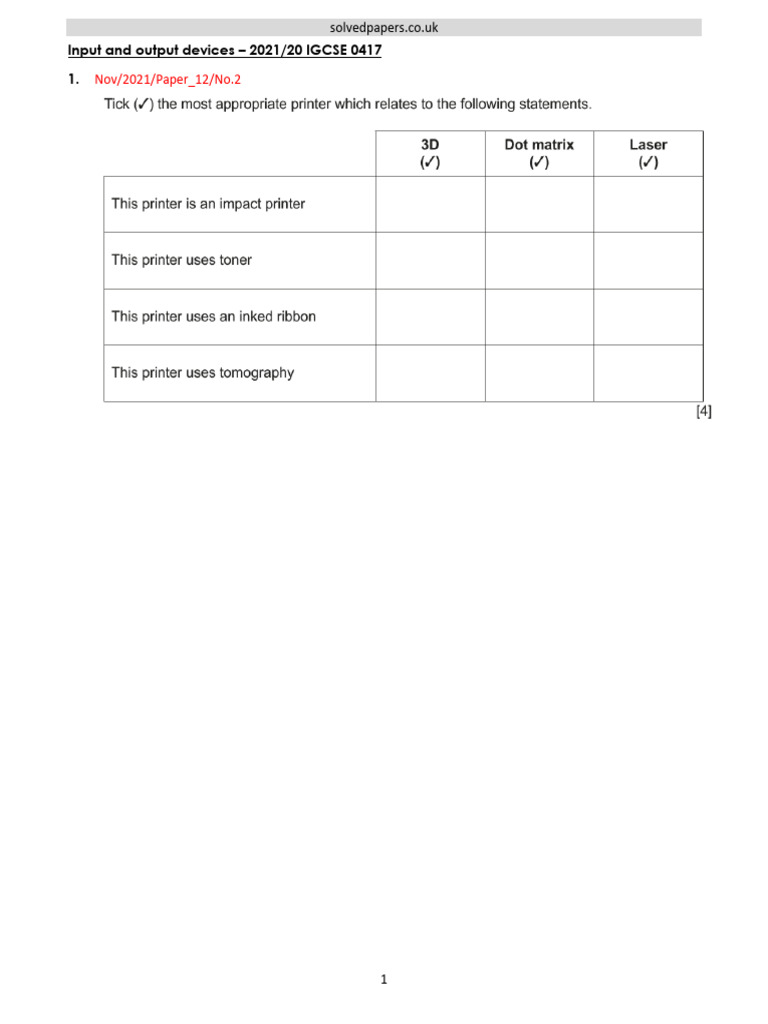 2021 20 Input and Output Devices IGCSE 0417 | PDF