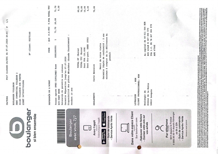 Facture Boulanger | PDF