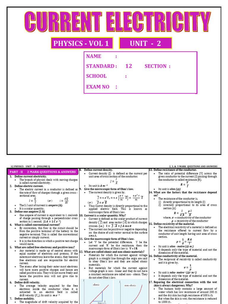 Current Electricity | PDF