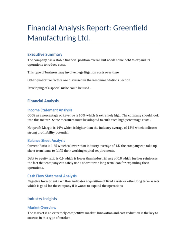 Greenfield Manufacturing Analysis Report | PDF