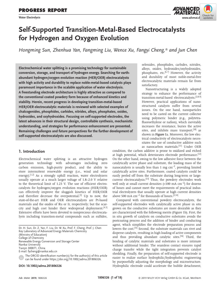 Self-Supported Transition-Metal-Based Electrocatalysts For Hydrogen and ...