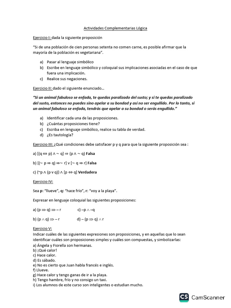 Actividades Complementarias Lógica | PDF