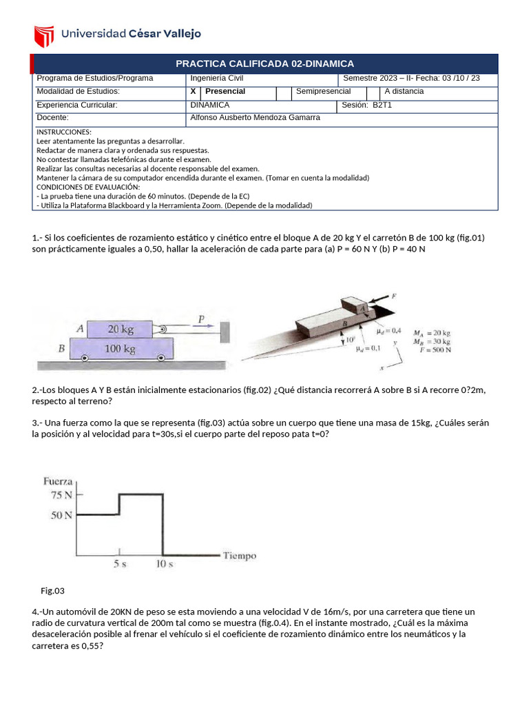 Practica Calificada 02-Dinamica B2T1 | PDF