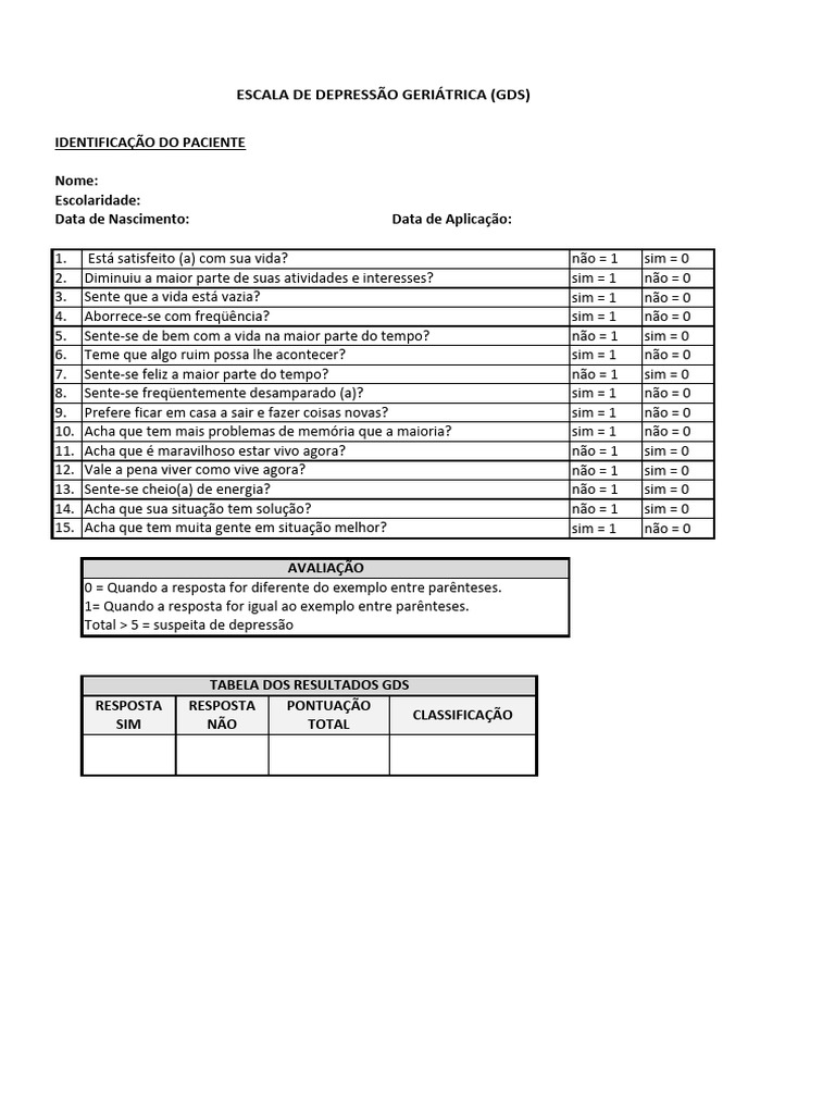 Escala Depressao Geriatrica GDS | PDF