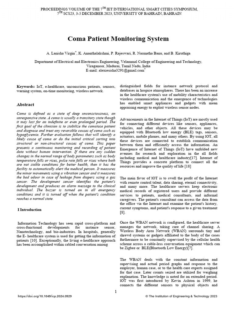 Coma Patient Monitoring System | PDF