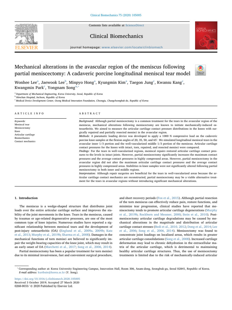 Mechanical Alterations in The Avascular Region of The Meniscus ...