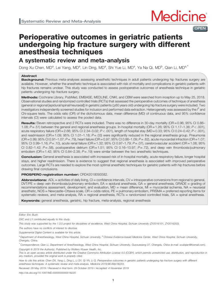 2019 - Perioperative Outcomes in Geriatric Patient Undergoing Hip ...