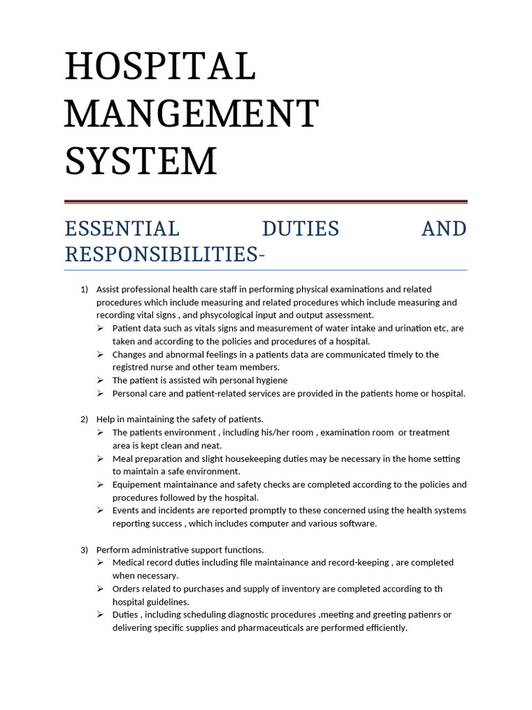 ESSENTIAL DUTIES AND RESPONSIBILITIES | PDF