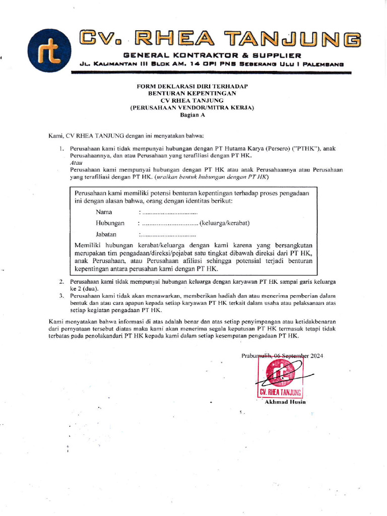 Form Deklarasi Diri Terhadap Benturan Kepentingan | PDF