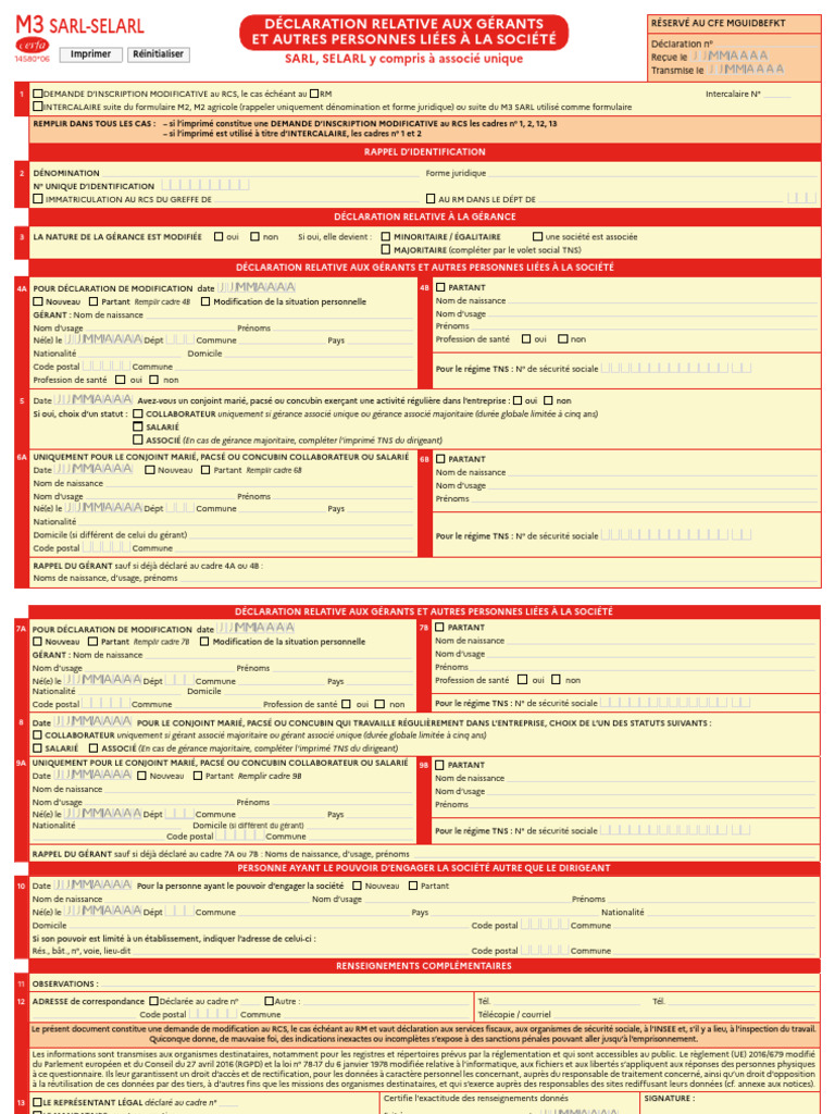 Cerfa m3 Sarl Selarl | PDF