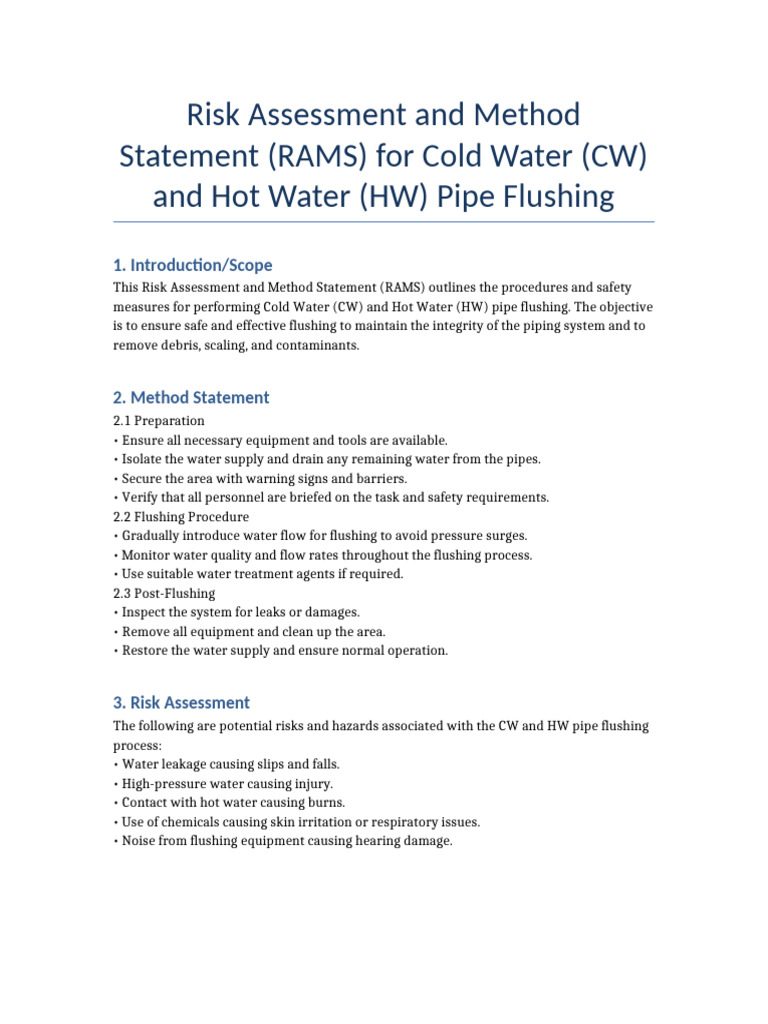 RAMS CW HW Pipe Flushing | PDF