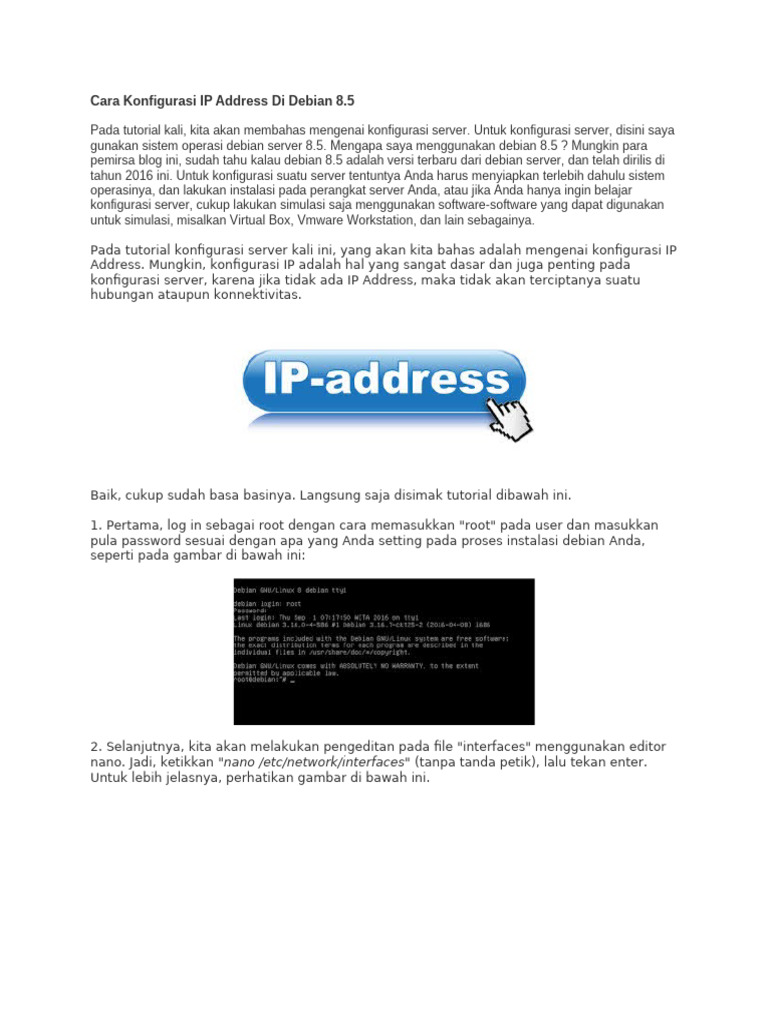 Cara Konfigurasi IP Address Di Debian 8 | PDF