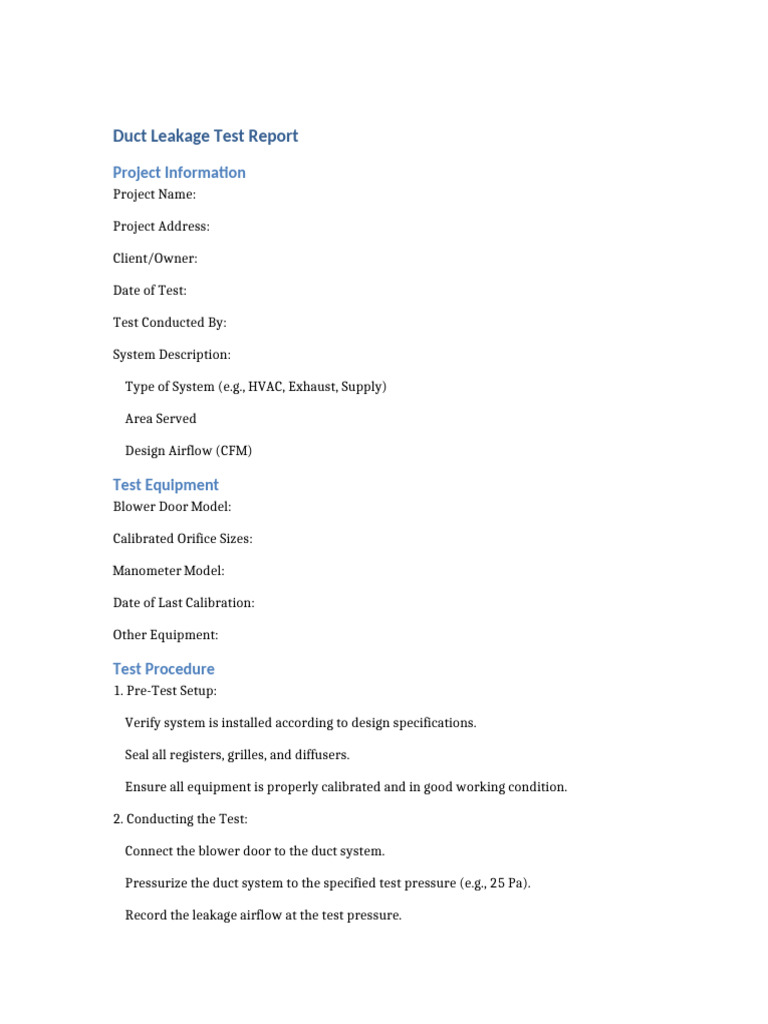 Duct Leakage Test Report Template | PDF