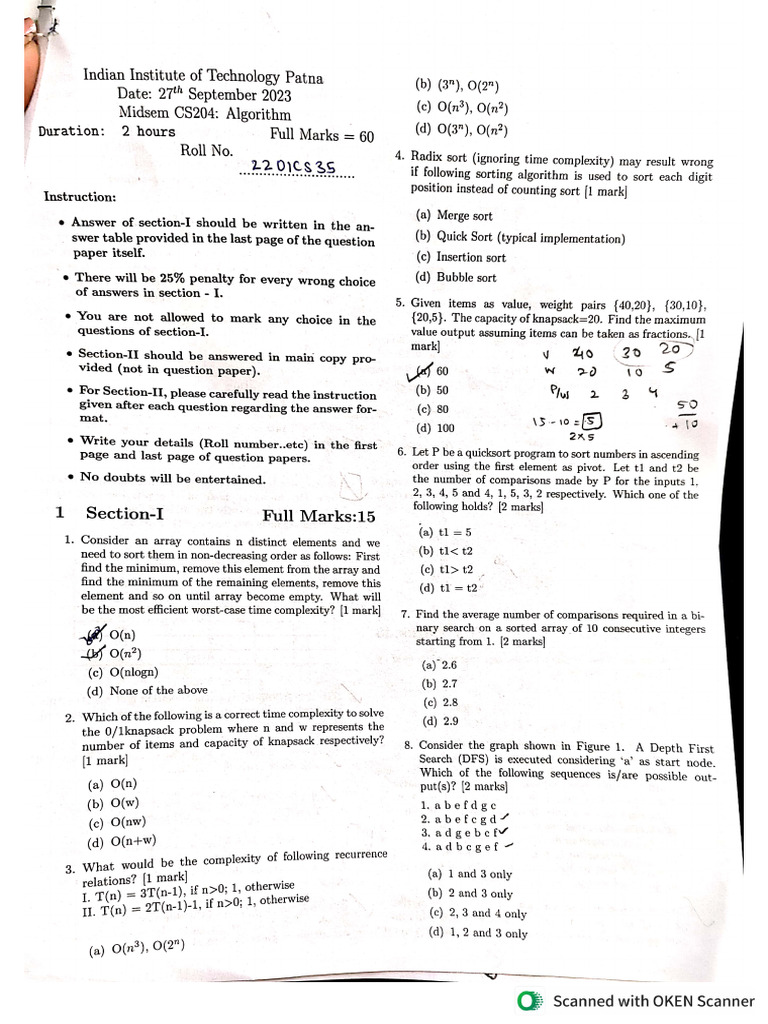 Algo Mid Sem Paper | PDF