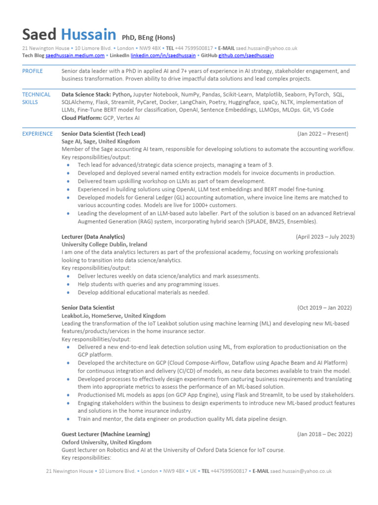 DR Saed Hussain CV June 2024 A | PDF