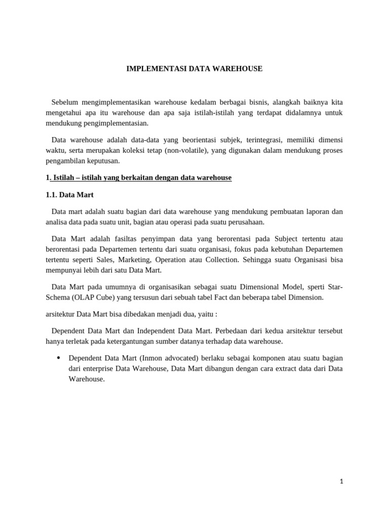 Implementasi Data Warehouse-1 | PDF