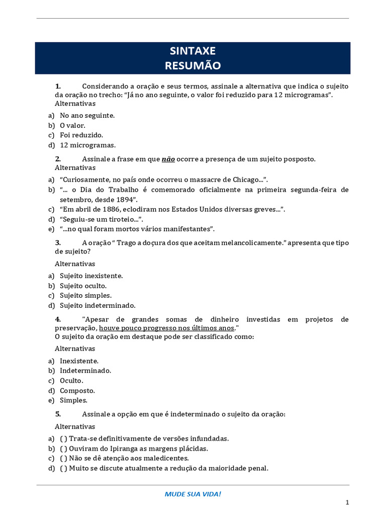 Resumão de Sintaxe | PDF