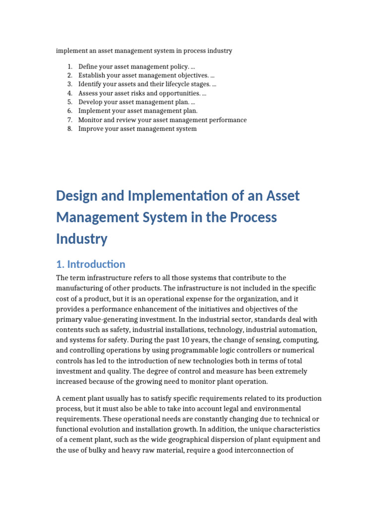 Design and Implementation of An Asset Management System in The Process ...