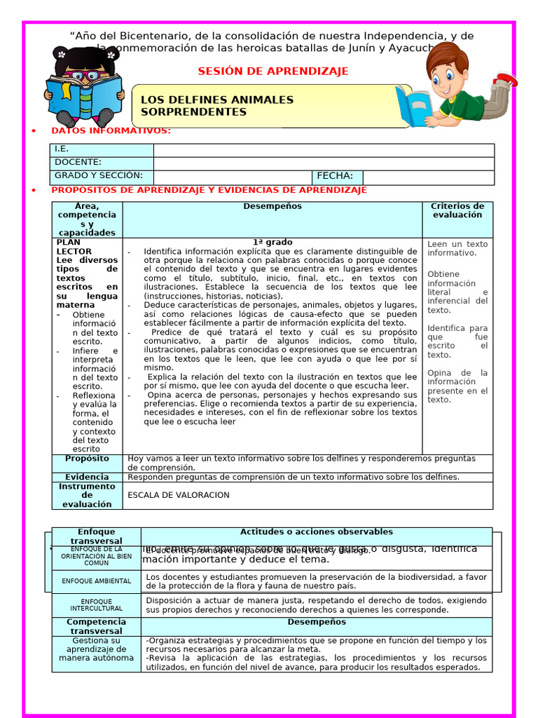 1º U6 S4 Sesion D4 Plan Lector Los Delfines Animales Sorprendentes ...
