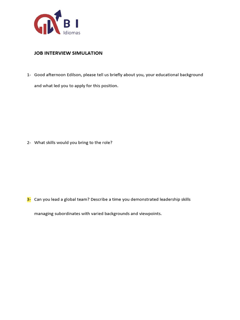 Job Interview Simulation (Edilson) | PDF