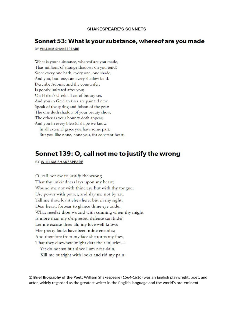 Shakespeare's Sonnets 1 | PDF
