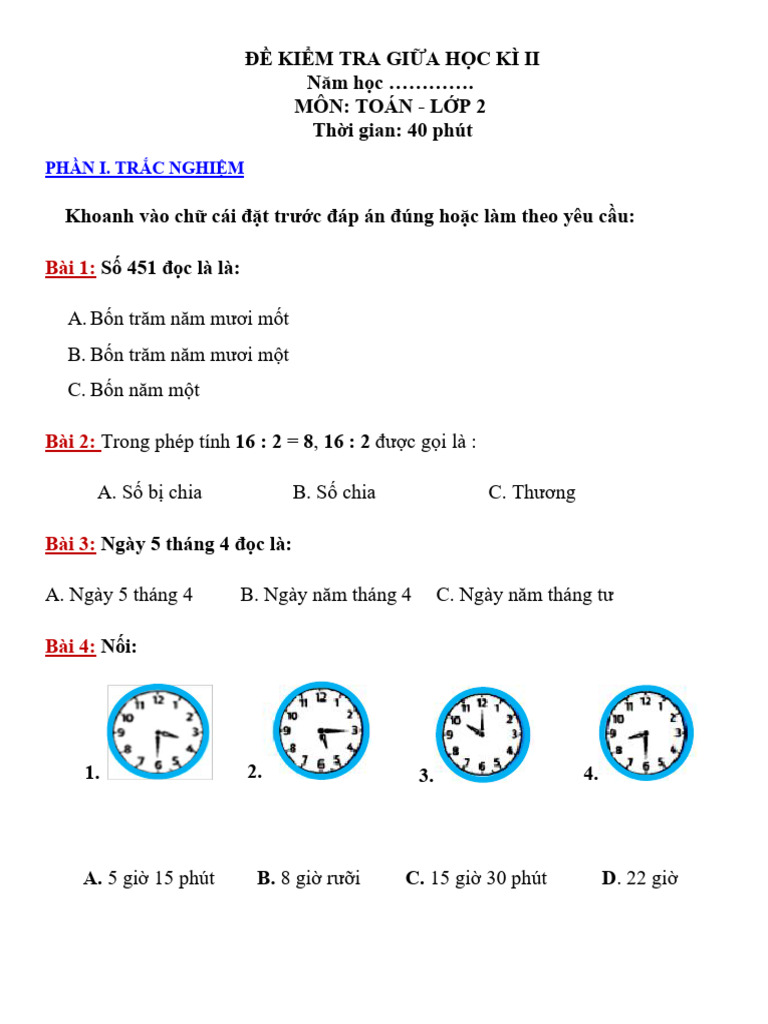 De Thi Giua Ki 2 Lop 2 Mon Toan Sach Ket Noi Tri Thuc Voi Cuoc Song | PDF